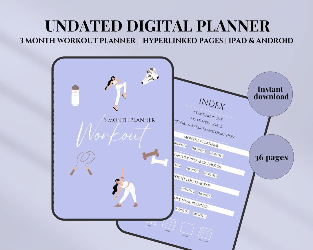 Undated Digital Workout Planner| Digital Monthly Fitness Planner ...