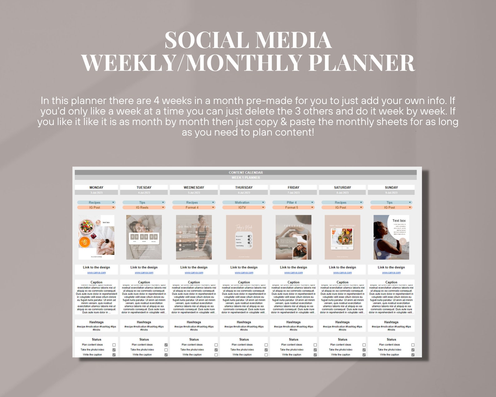 Social Media Content Planner Content Calendar Google Sheets Instagram ...