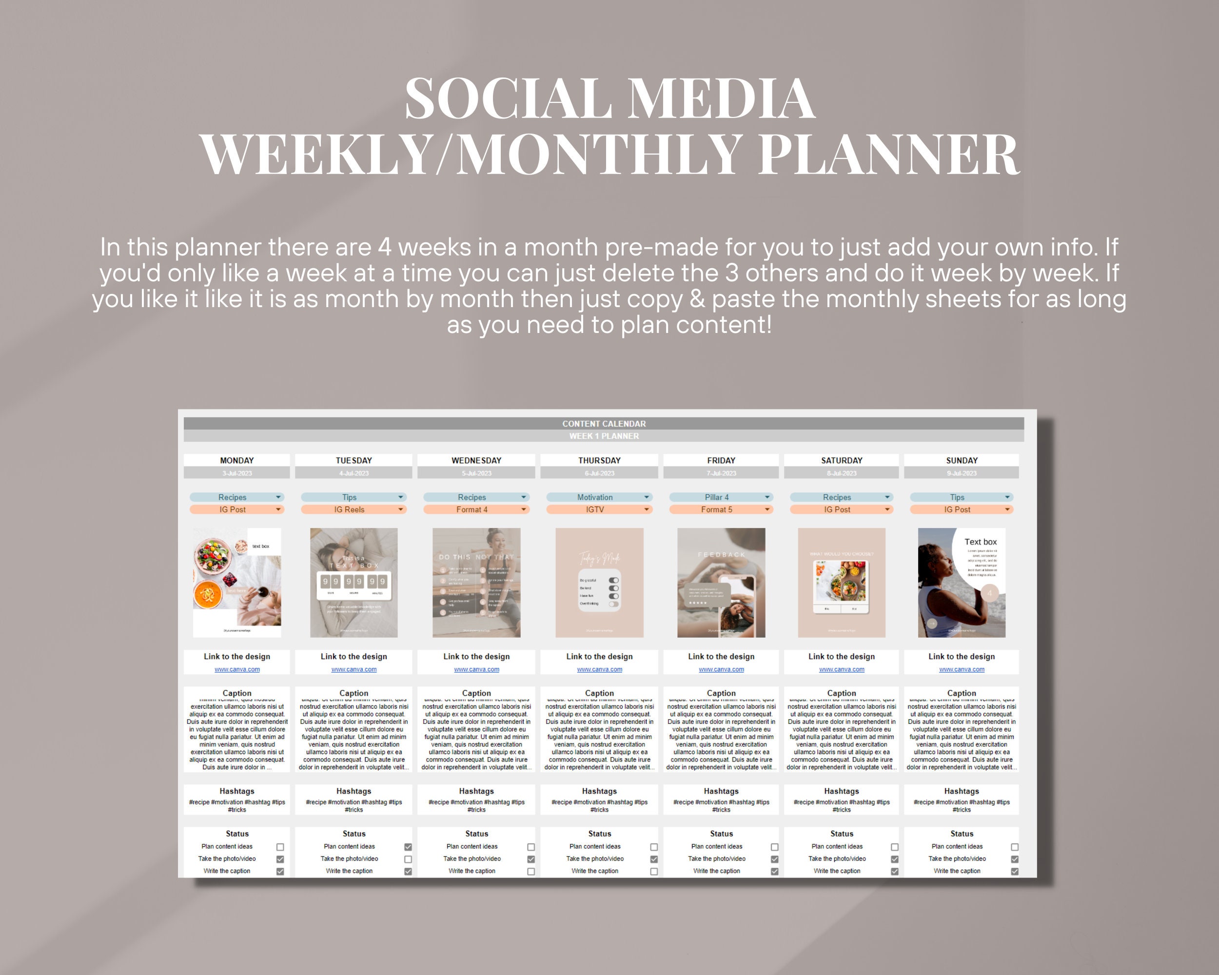 Social Media Content Planner Content Calendar Google Sheets Instagram ...