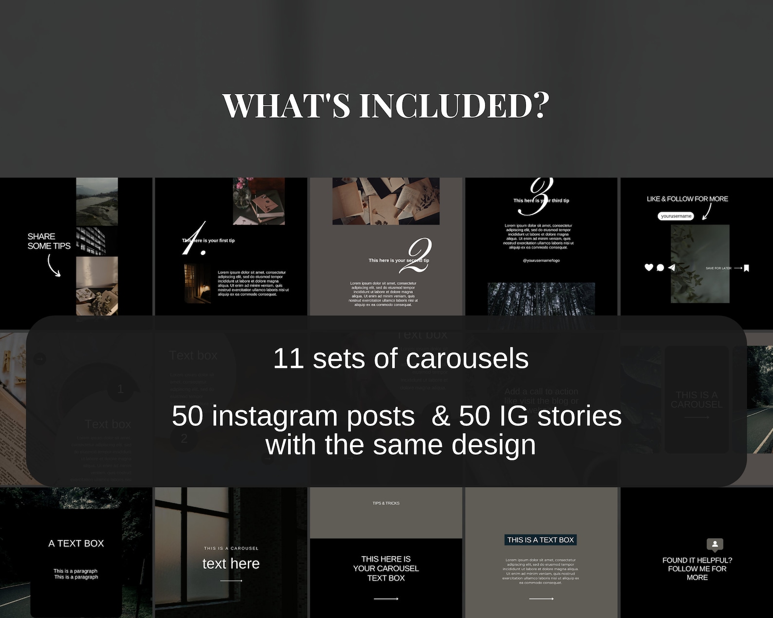 Dark Instagram Carousel Post Templates| Dark Social Media Canva ...