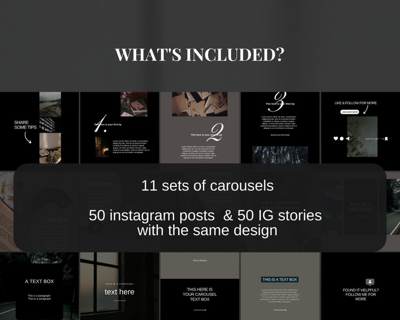 Dark Instagram Carousel Post Templates| Dark Social Media Canva ...