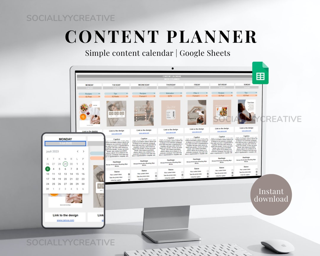 Social Media Planner Spreadsheet Google Digital Content Calendar Weekly ...
