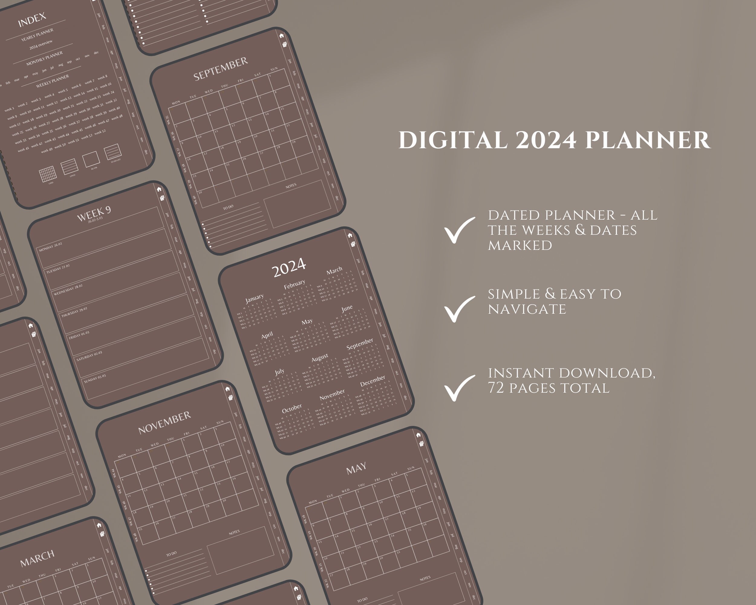 2024 Dated Digital Planner Monthly Weekly Planner - Etsy