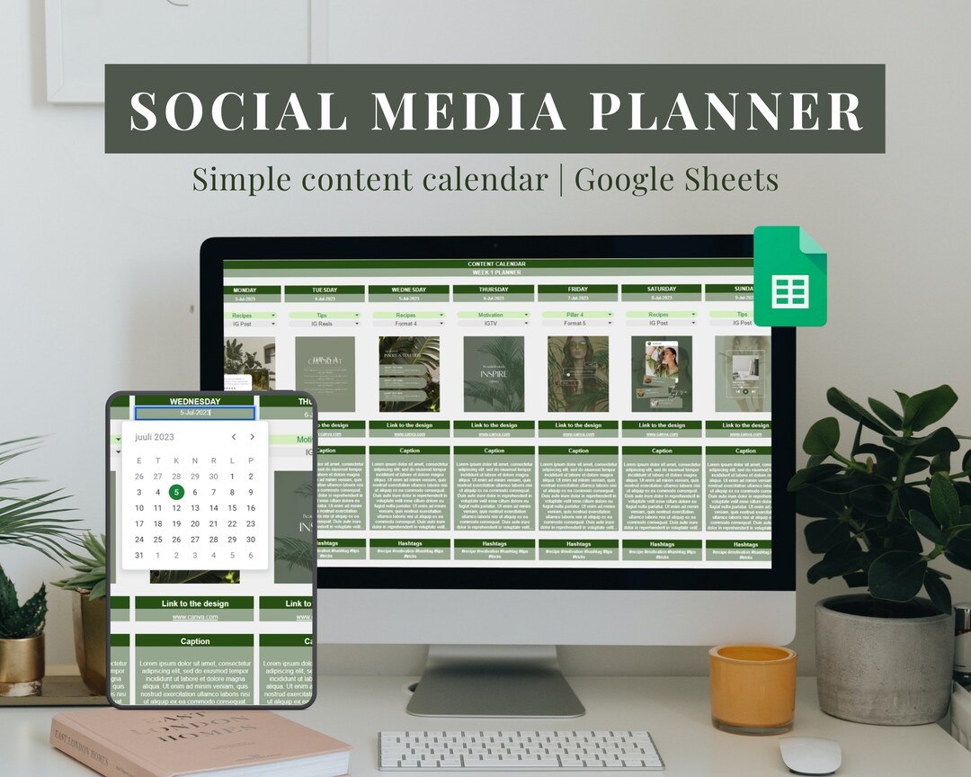Social Media Planner Excel Spreadsheet| Digital Content Calendar ...