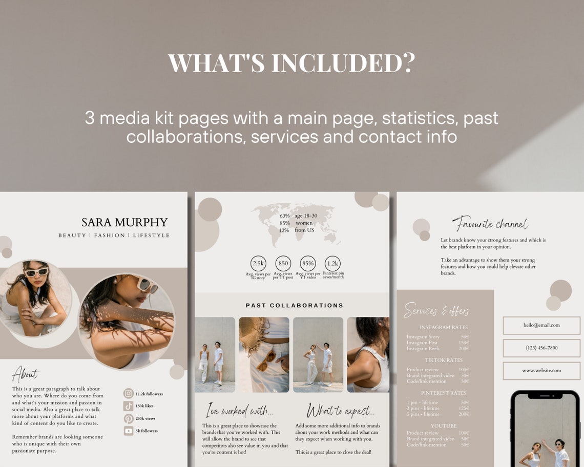 Beige Media Kit Template| Instagram Media Kit| Influencer Rate Sheet ...