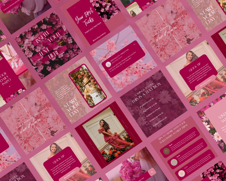100 Floral Instagram Templates | Pink Social Media Canva Templates ...