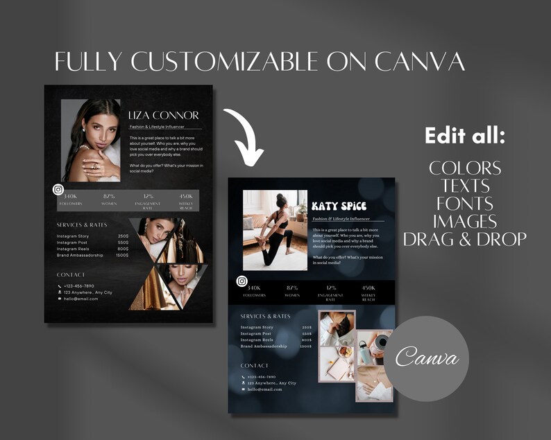 Black Media Kit Template Instagram Media Kit Template Dark Blogger ...