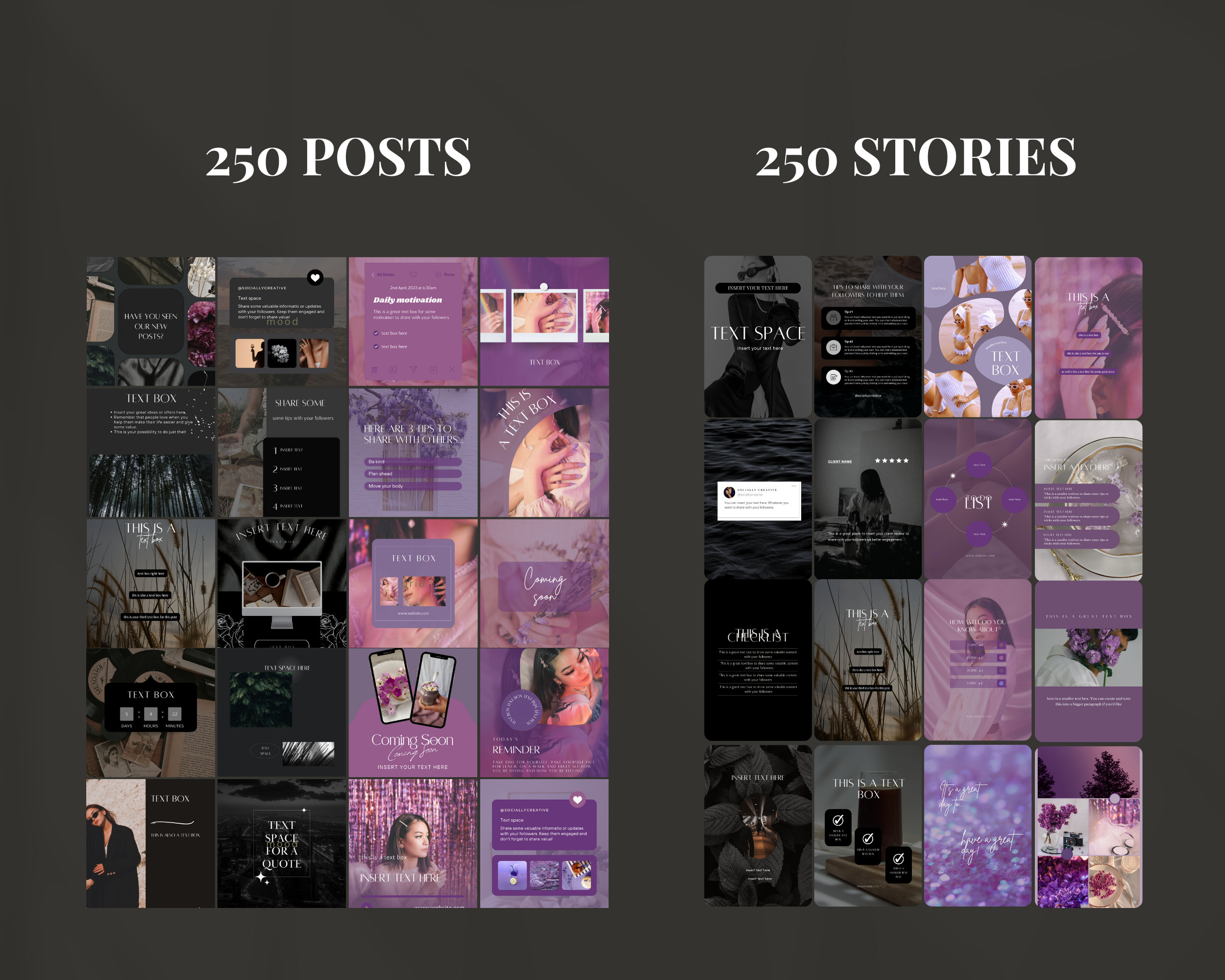500 Instagram Template Bundle, Dark Social Media, Purple Instagram, Instagram Post, Canva ...