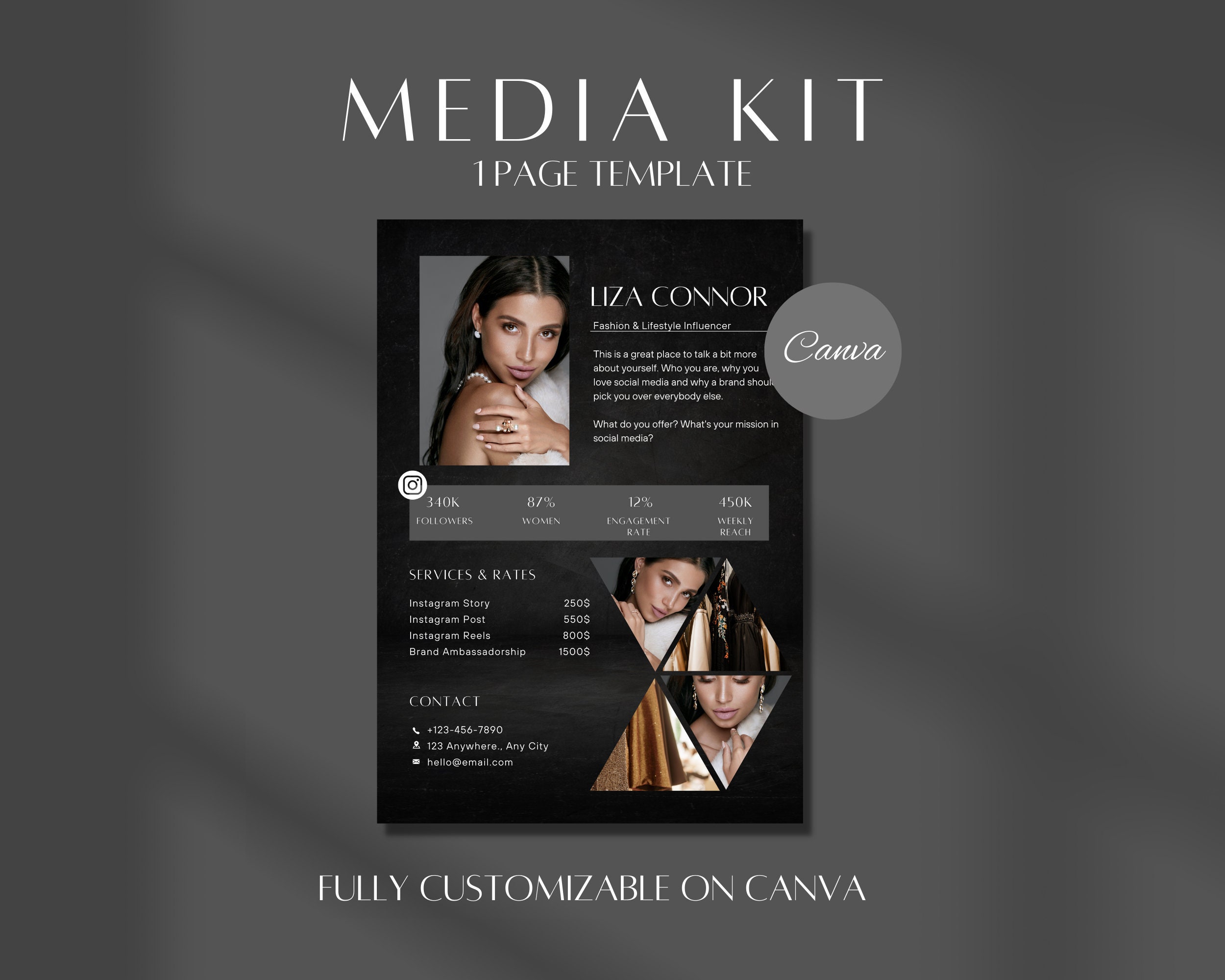 Black Media Kit Template Instagram Media Kit Template Dark Blogger ...