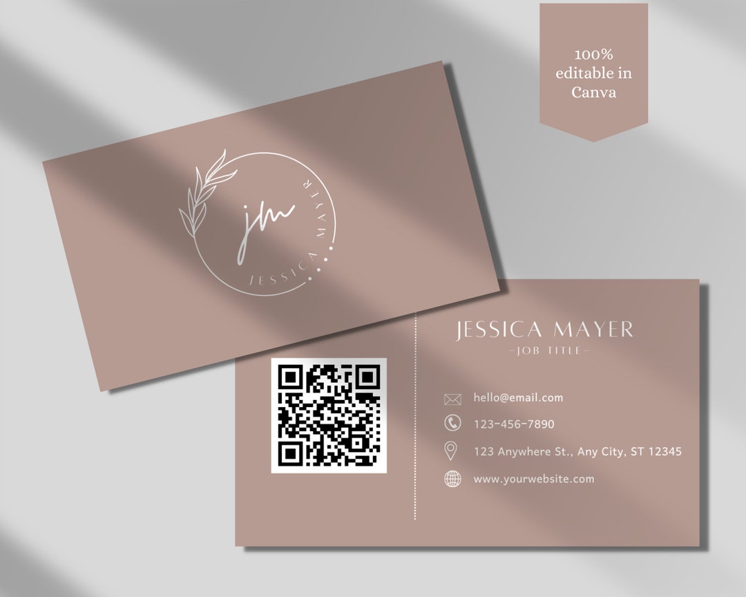 QR Code Business Card Pink Minimal Business Card Template DIY Business ...
