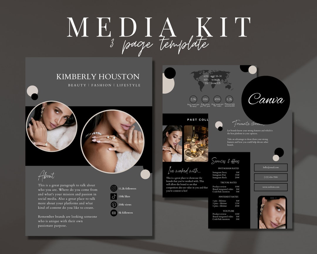 Black Media Kit Template Instagram Influencer Medium Kit Editable ...