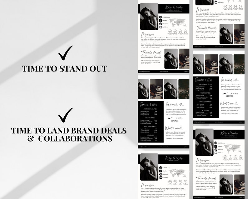 Black Media Kit Template| 2 Page White Media Kit| Influencer Rate Sheet ...