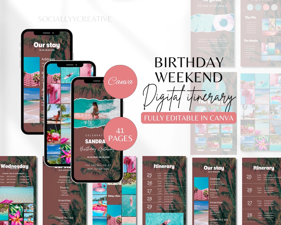 Editable Birthday Weekend Itinerary Invitation Birthday Digital Invite ...