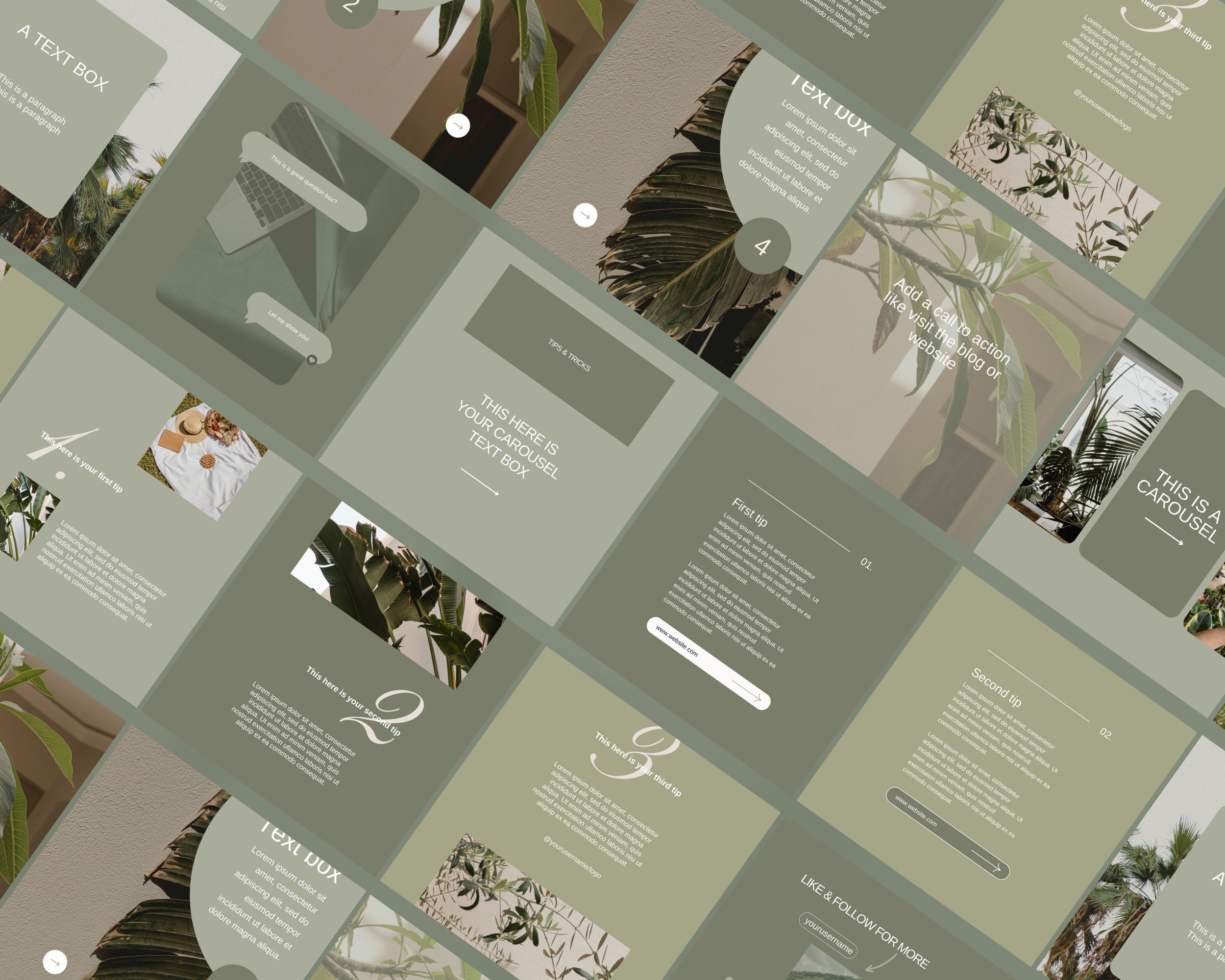 Green Instagram Carousel Templates Tropical Social Media Canva ...