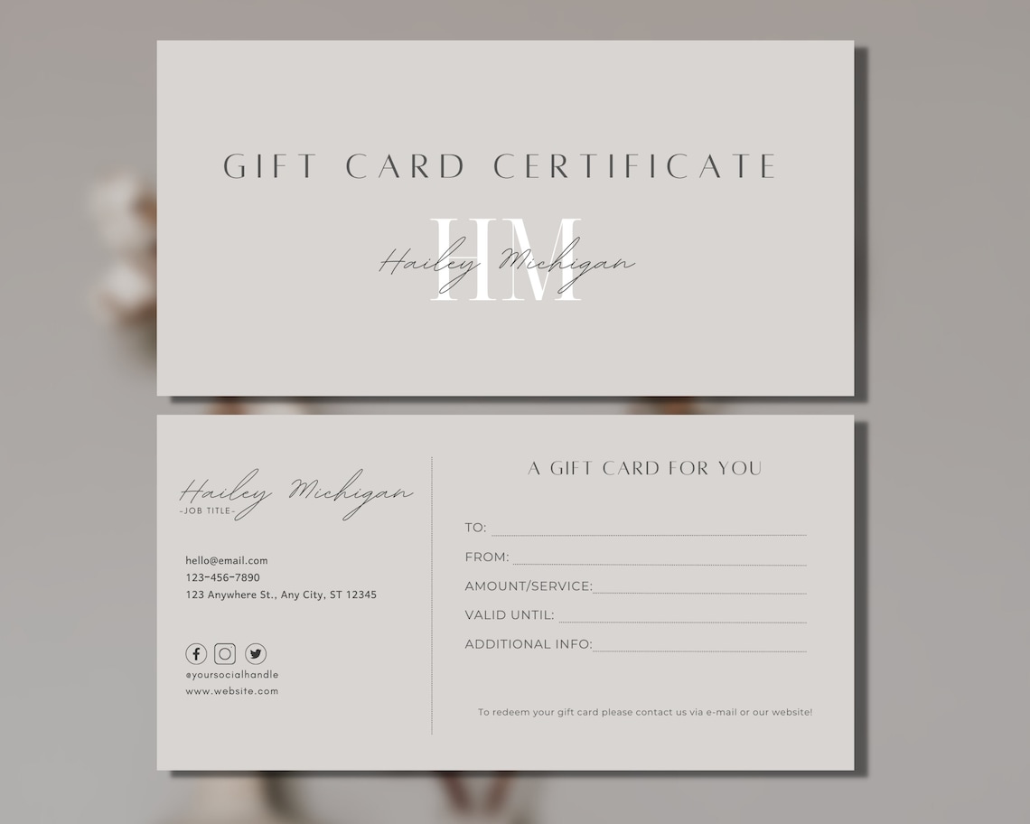 Gift Card Template Beige Business Gift Certificate Template Editable ...