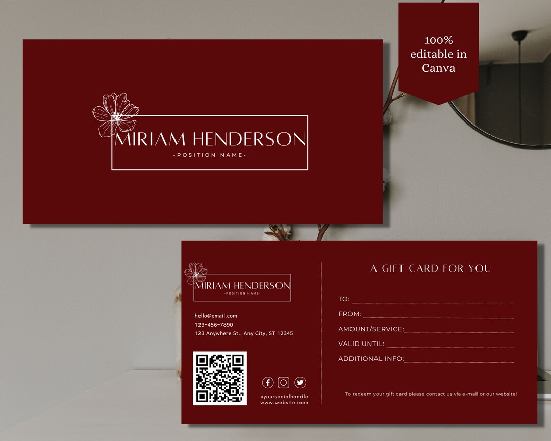 Double Sided Gift Card Template | Red Gift Certificate Template ...