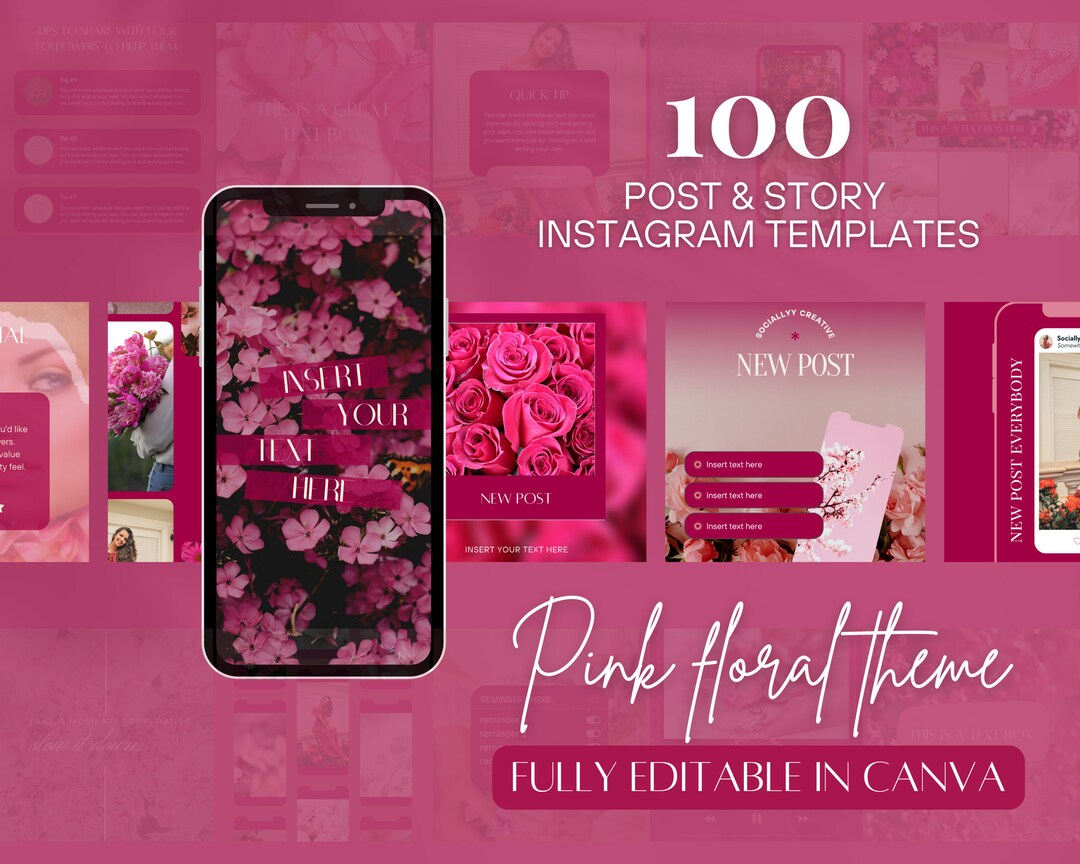 100 Floral Instagram Templates | Pink Social Media Canva Templates ...