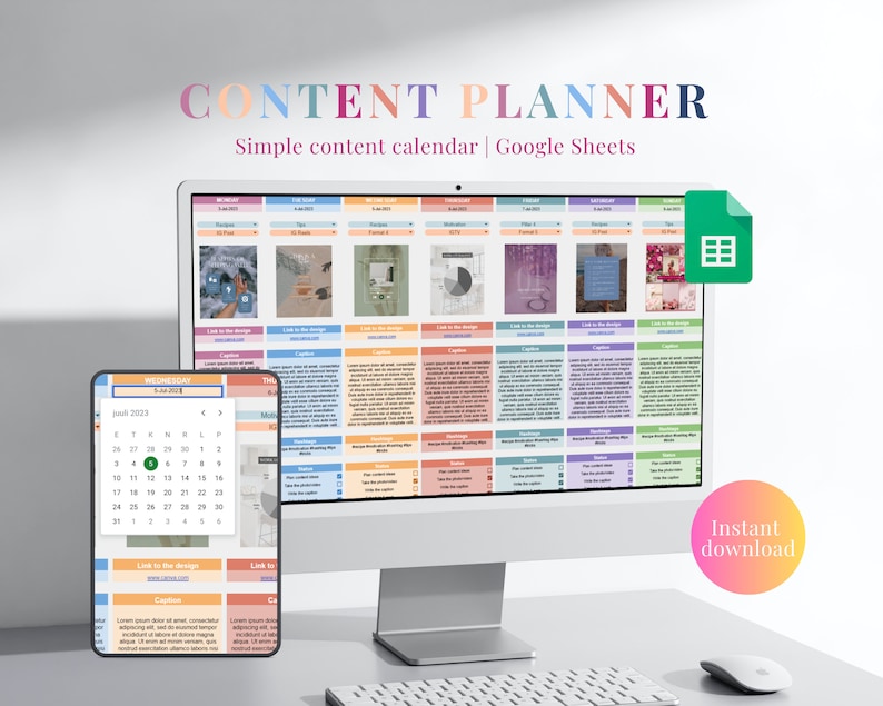 Social Media Planner Spreadsheet Google Digital Content Calendar Weekly ...