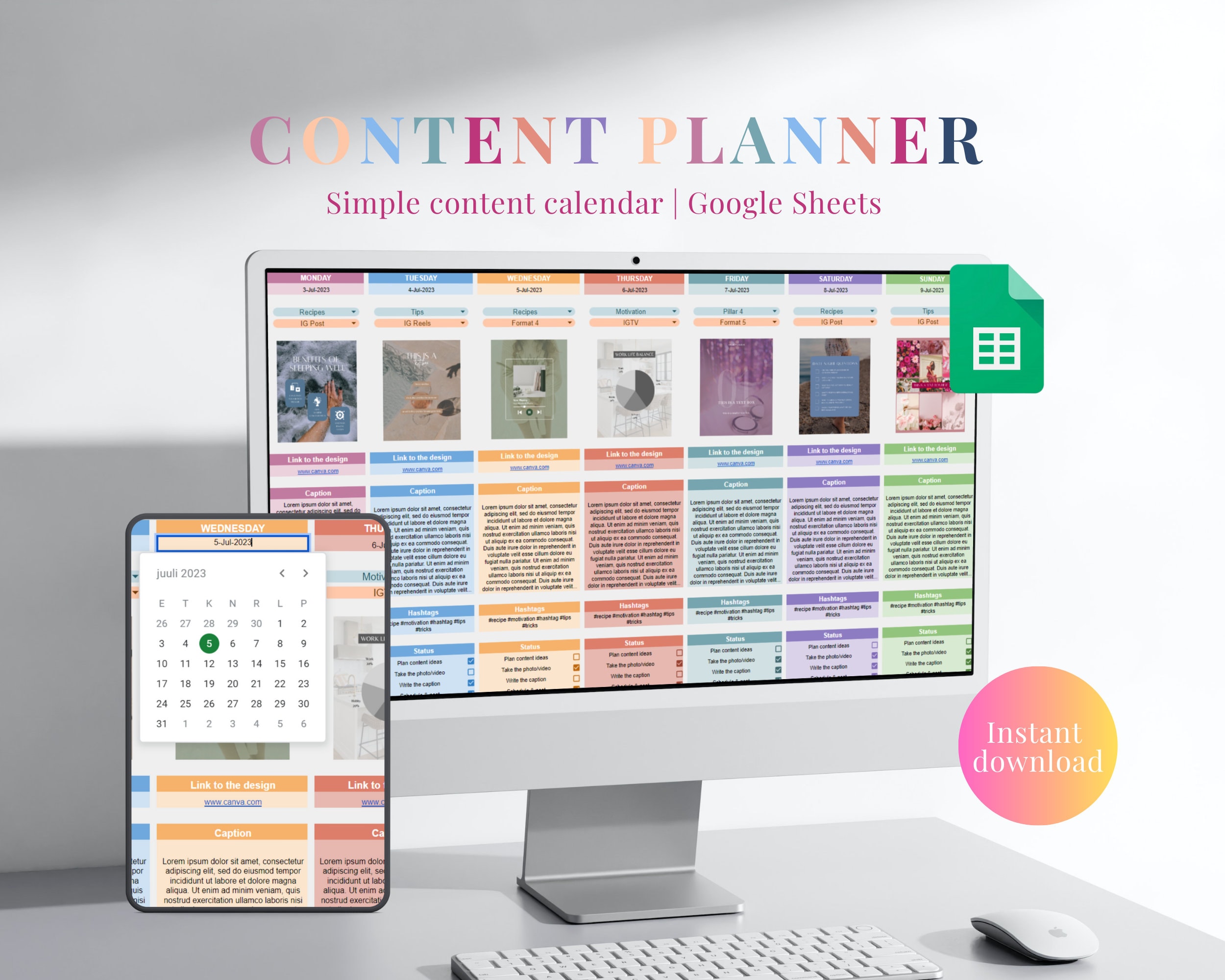 Social Media Planner Spreadsheet Google Digital Content Calendar Weekly ...