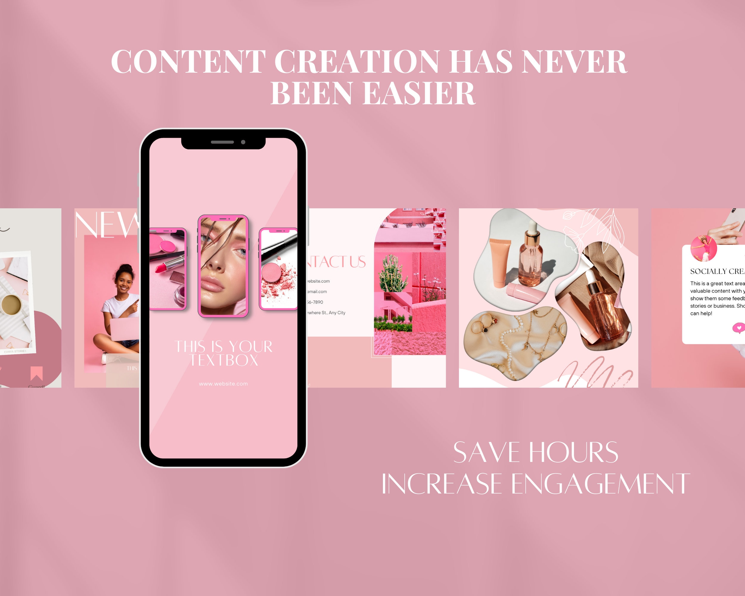 122 Pink Instagram Templates Bundle Girly Social Media Templates Pink ...