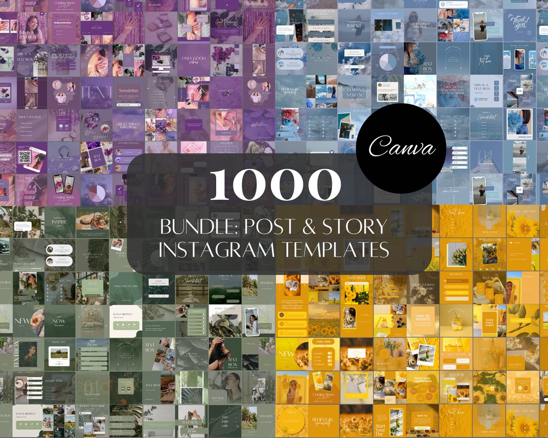 1000 Aesthetic Instagram Template Bundle, Blue Social Media, Green ...