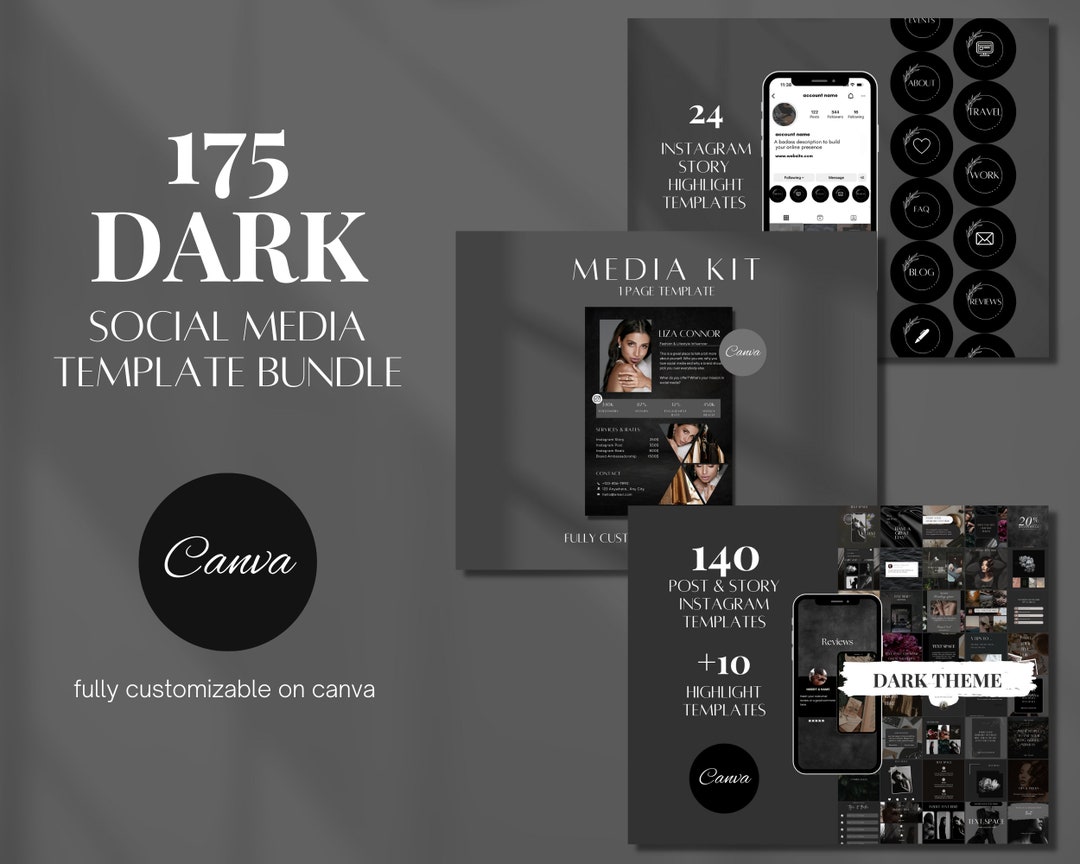 Editable Black Instagram Templates | Dark Social Media | Black Media ...