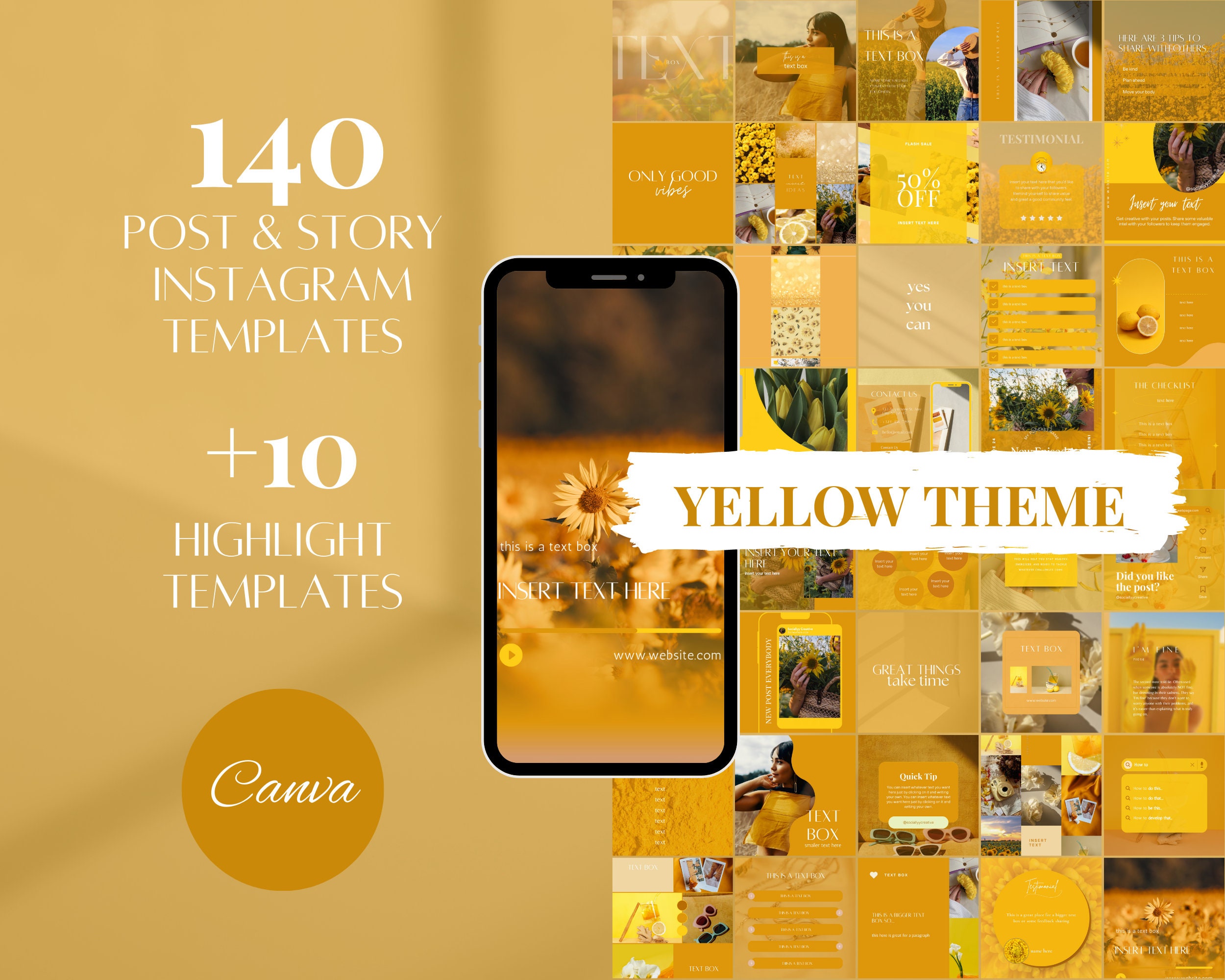Yellow Instagram Canva Templates Yellow Social Media Templates ...