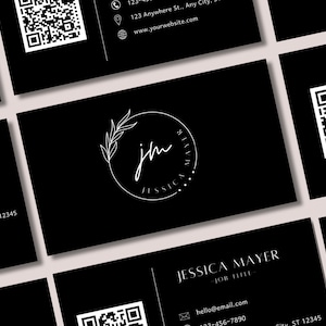 Black QR Code Business Card Minimal Business Card Template DIY Business ...