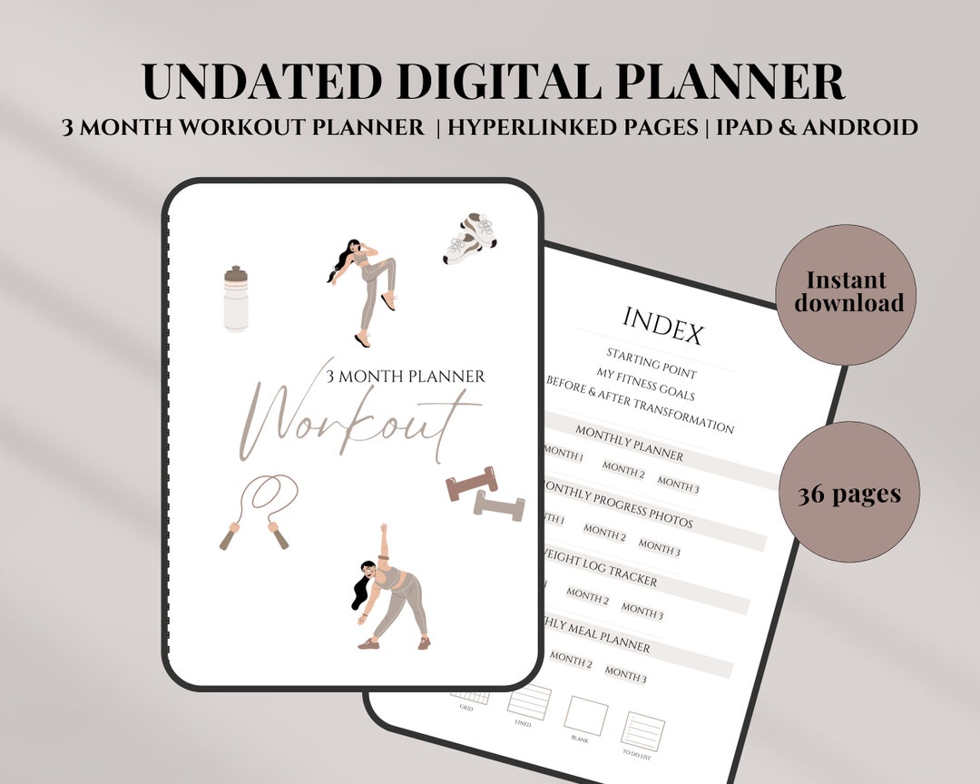 Workout Digital Planner Undated Fitness Digital Planner Monthly Gym ...