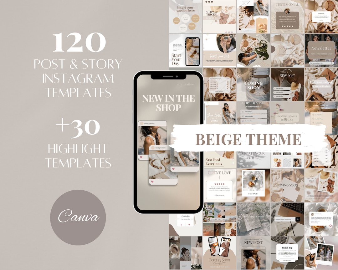Beige Instagram Template | Beige Social Media Templates| Brown Canva IG ...