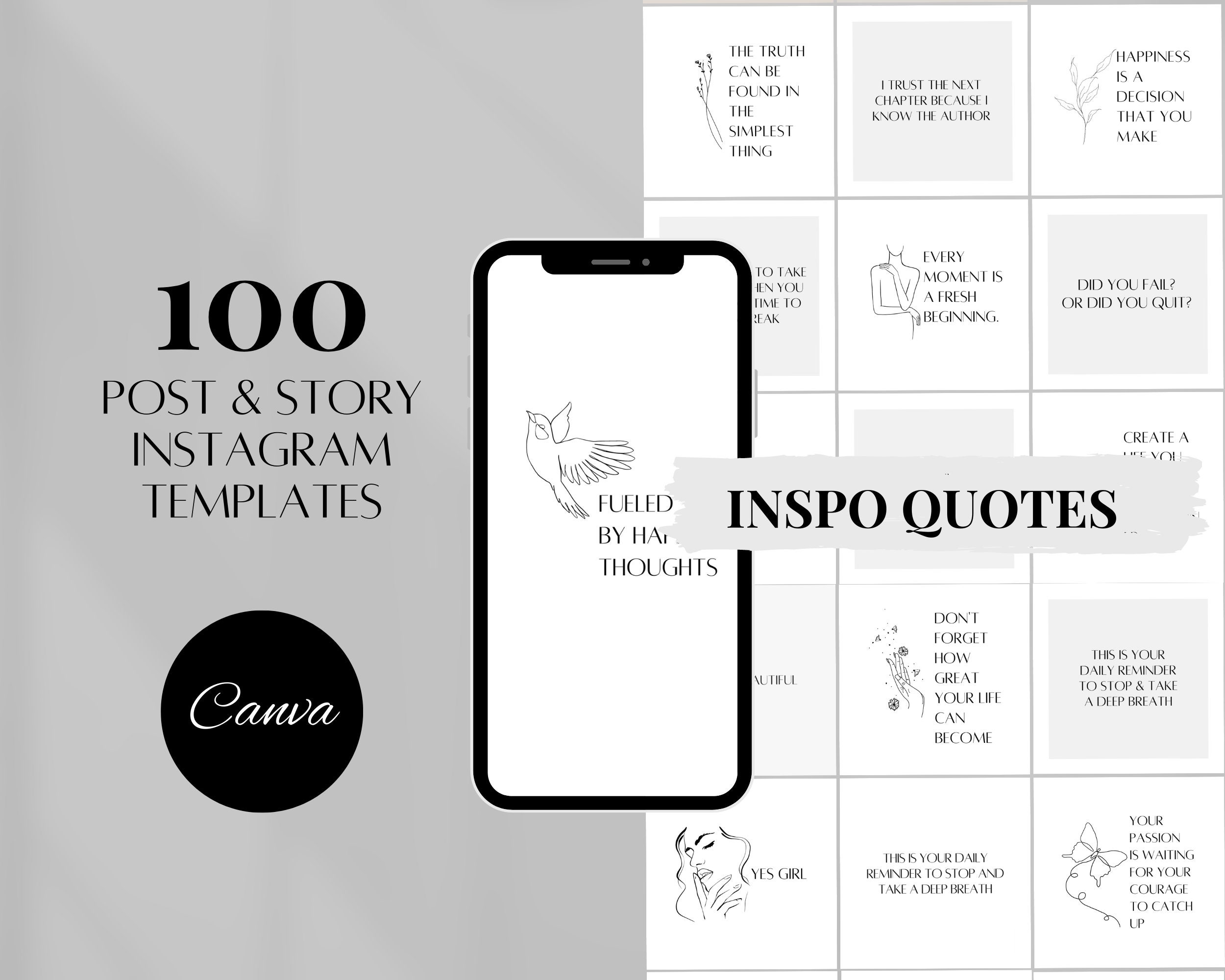 White Instagram Quote Templates Editable Quote Templates Motivational ...