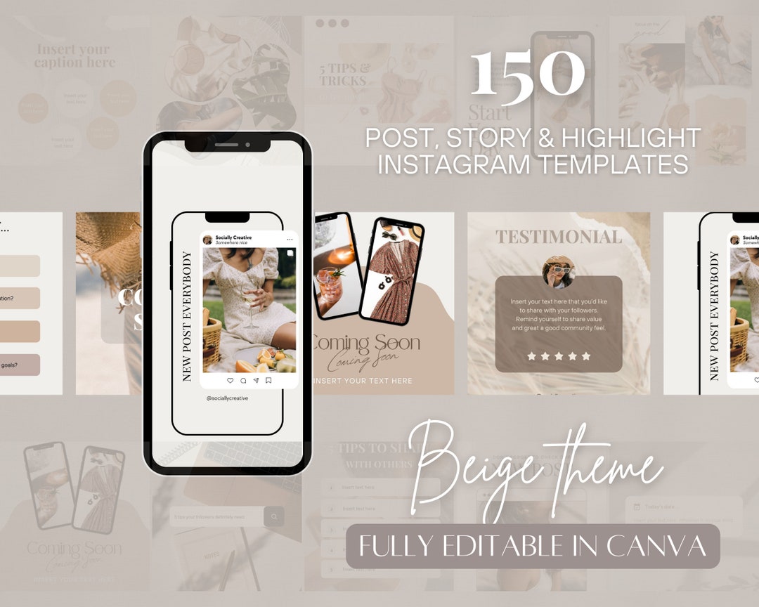 150 Beige Instagram Template Beige Social Media Templates Brown Canva ...