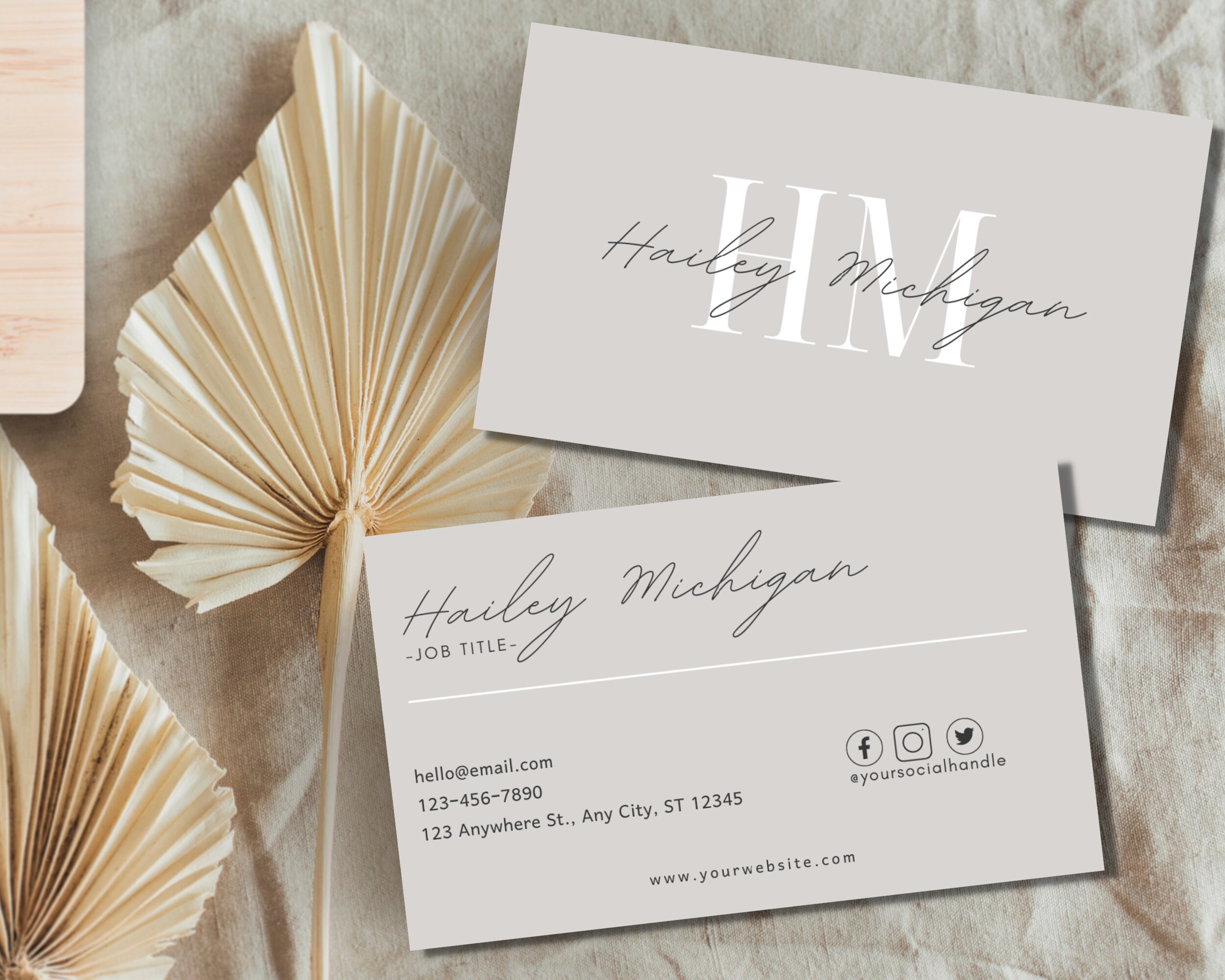 Double Sided Business Card Beige Business Card Template DIY - Etsy