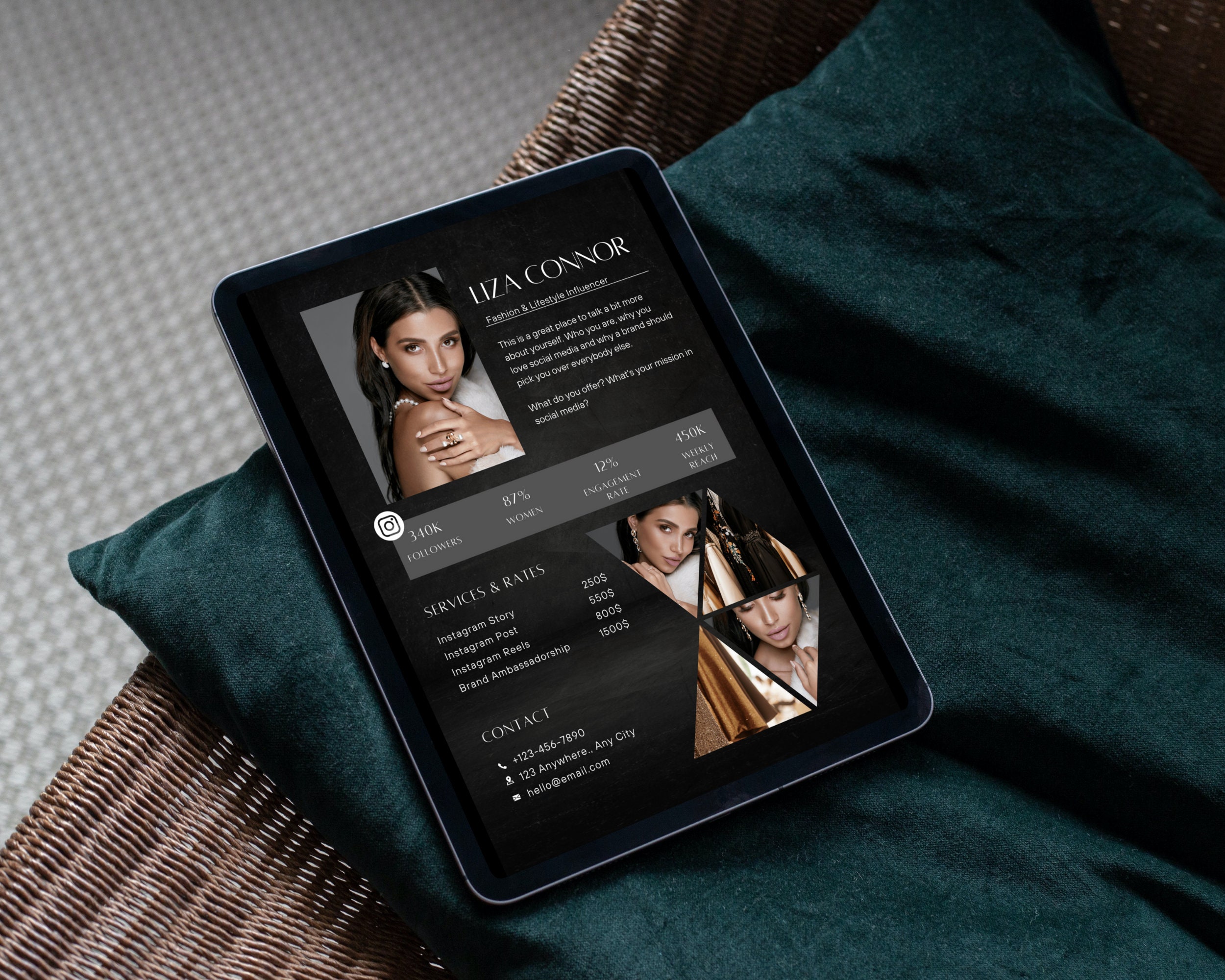 Black Media Kit Template Instagram Media Kit Template Dark Blogger ...