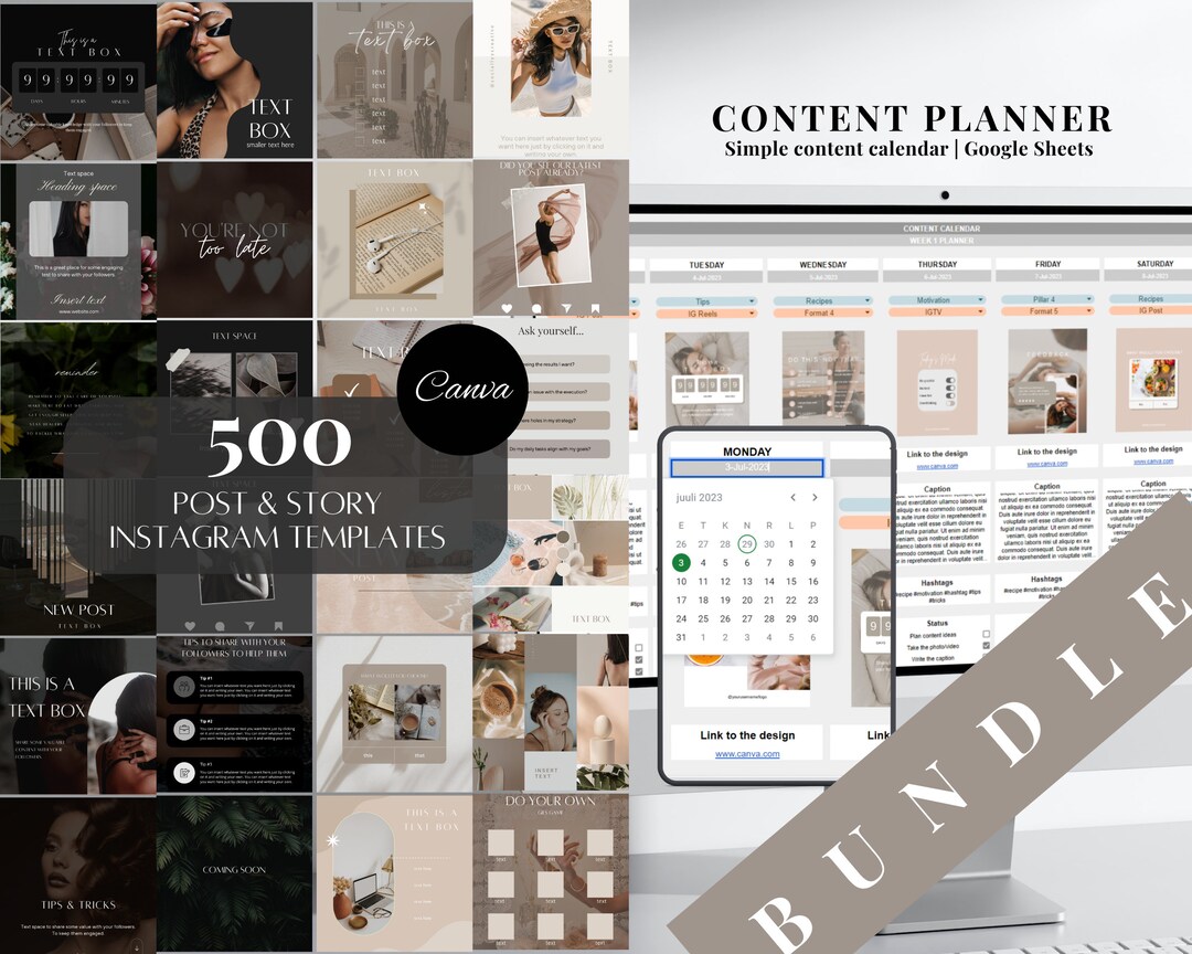 Digital Content Planner Instagram Template Bundle, Dark Instagram ...