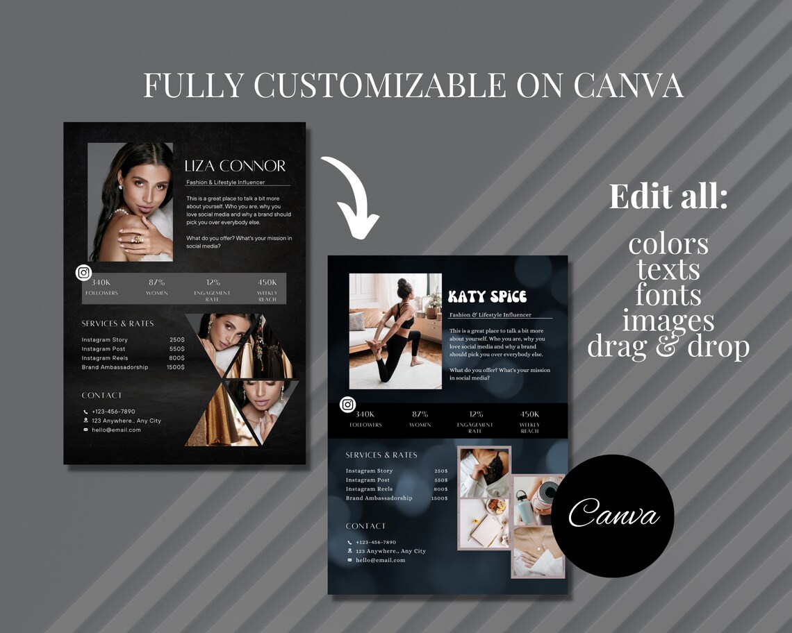 Dark Media Kit Template Black Instagram Media Kit Rate Sheet Template ...