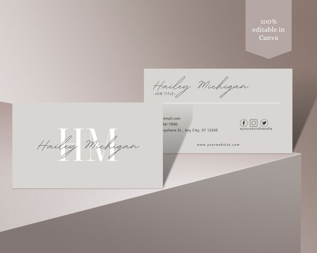 Double Sided Business Card| Beige Business Card Template| DIY Business ...