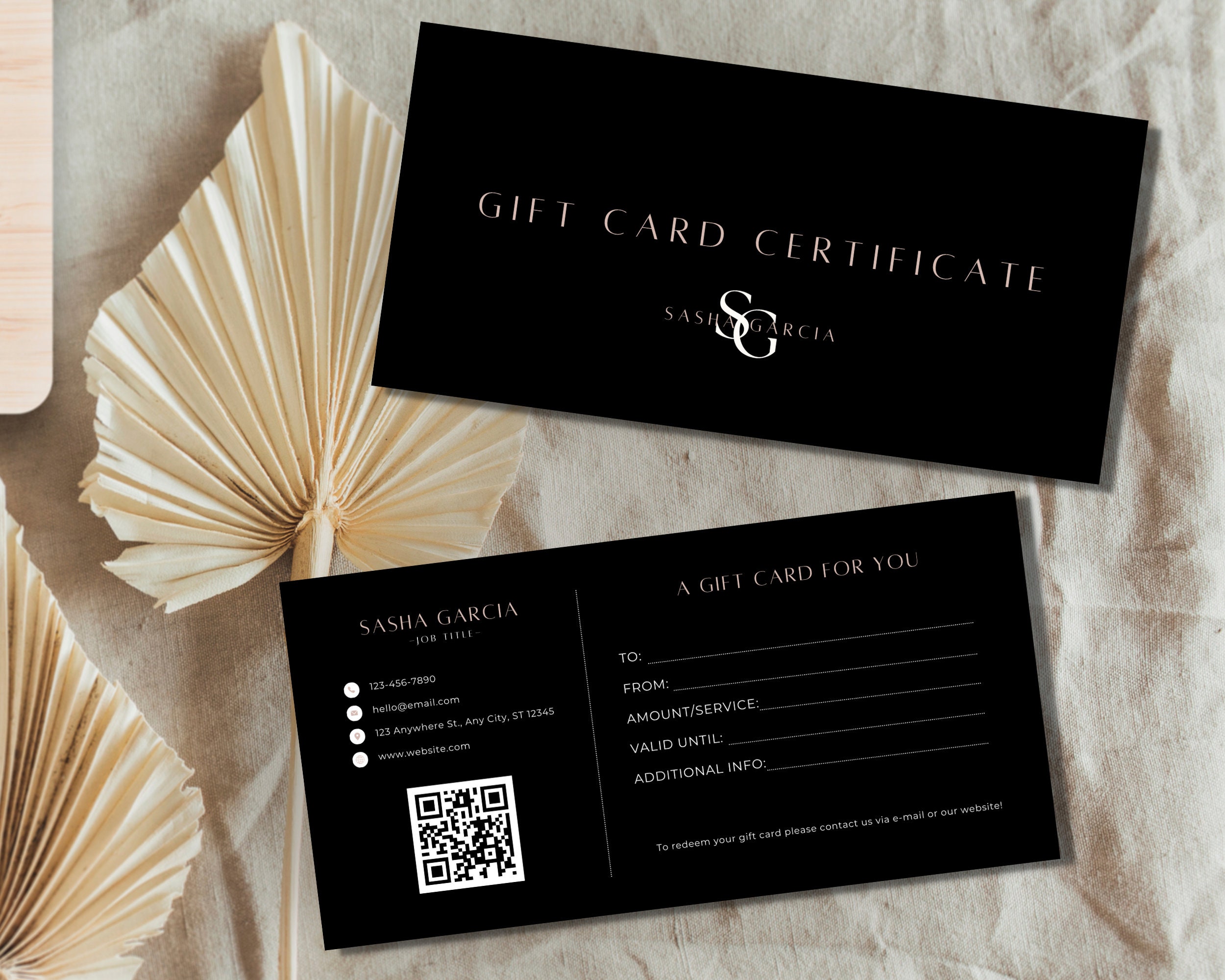 Black Gift Card Template Black Gift Certificate Template - Etsy