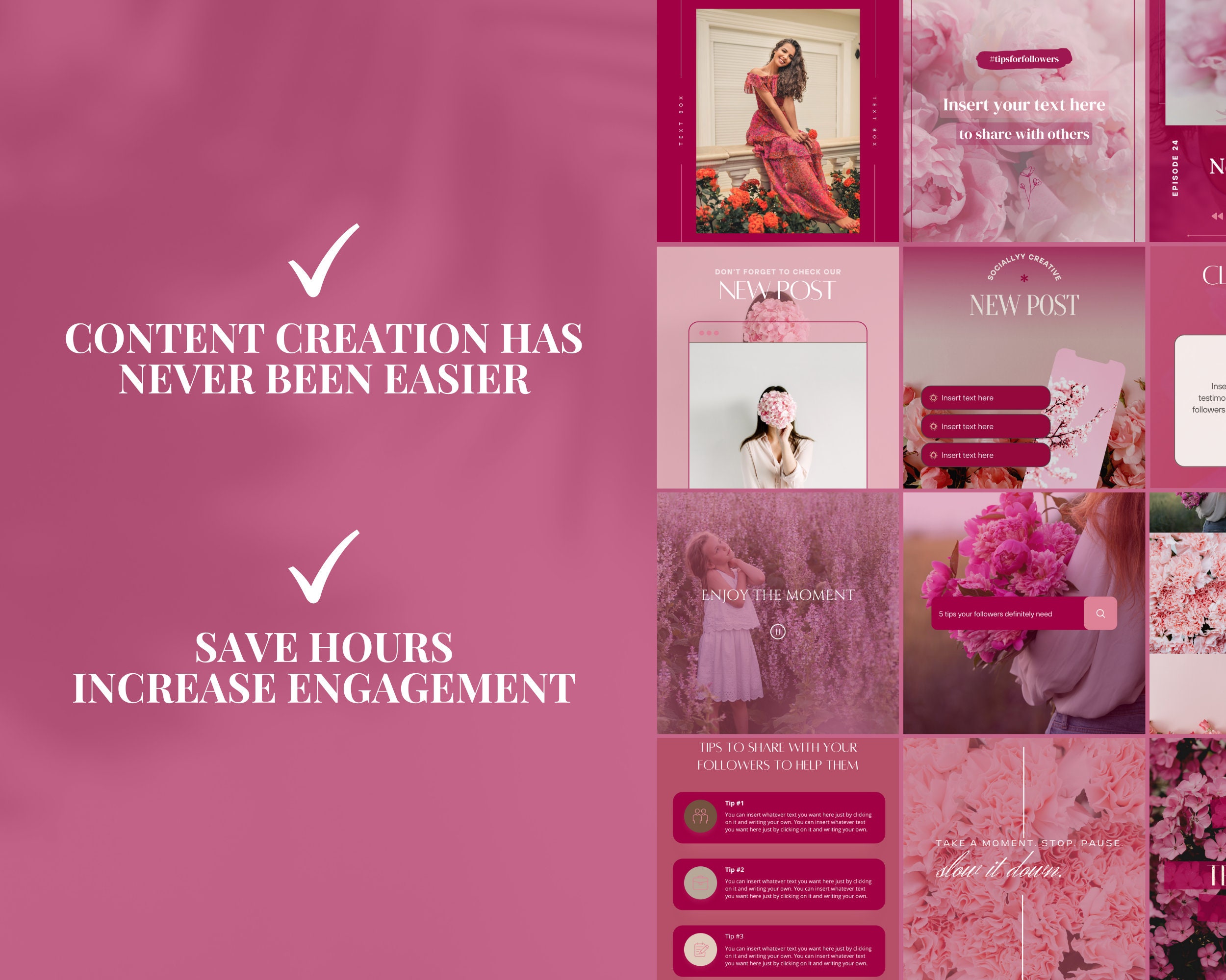 100 Floral Instagram Templates | Pink Social Media Canva Templates ...