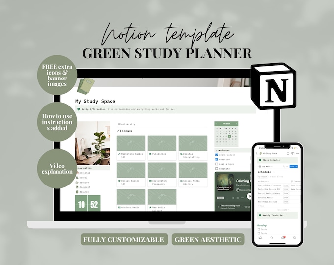 Cottagecore All-in-one Notion Planner 2025: Cozy Template for School / Academic Life, Journal ...