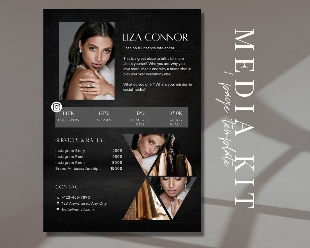 Black Media Kit Canva Template| Instagram Media Kit| 1 Page Media Kit ...