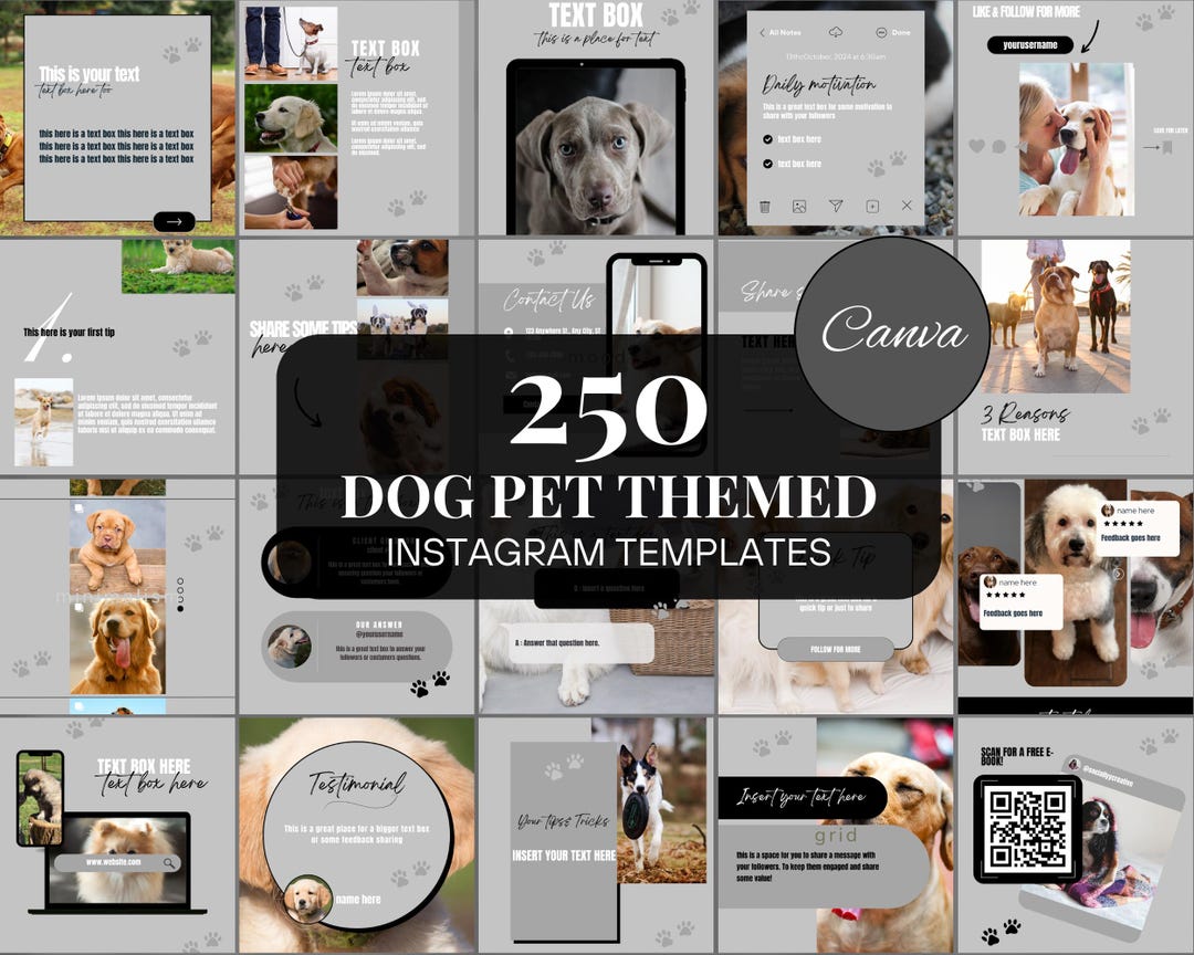 Dogs Instagram Templates Dark Pet Social Media Dog Salon Instagram Dog ...