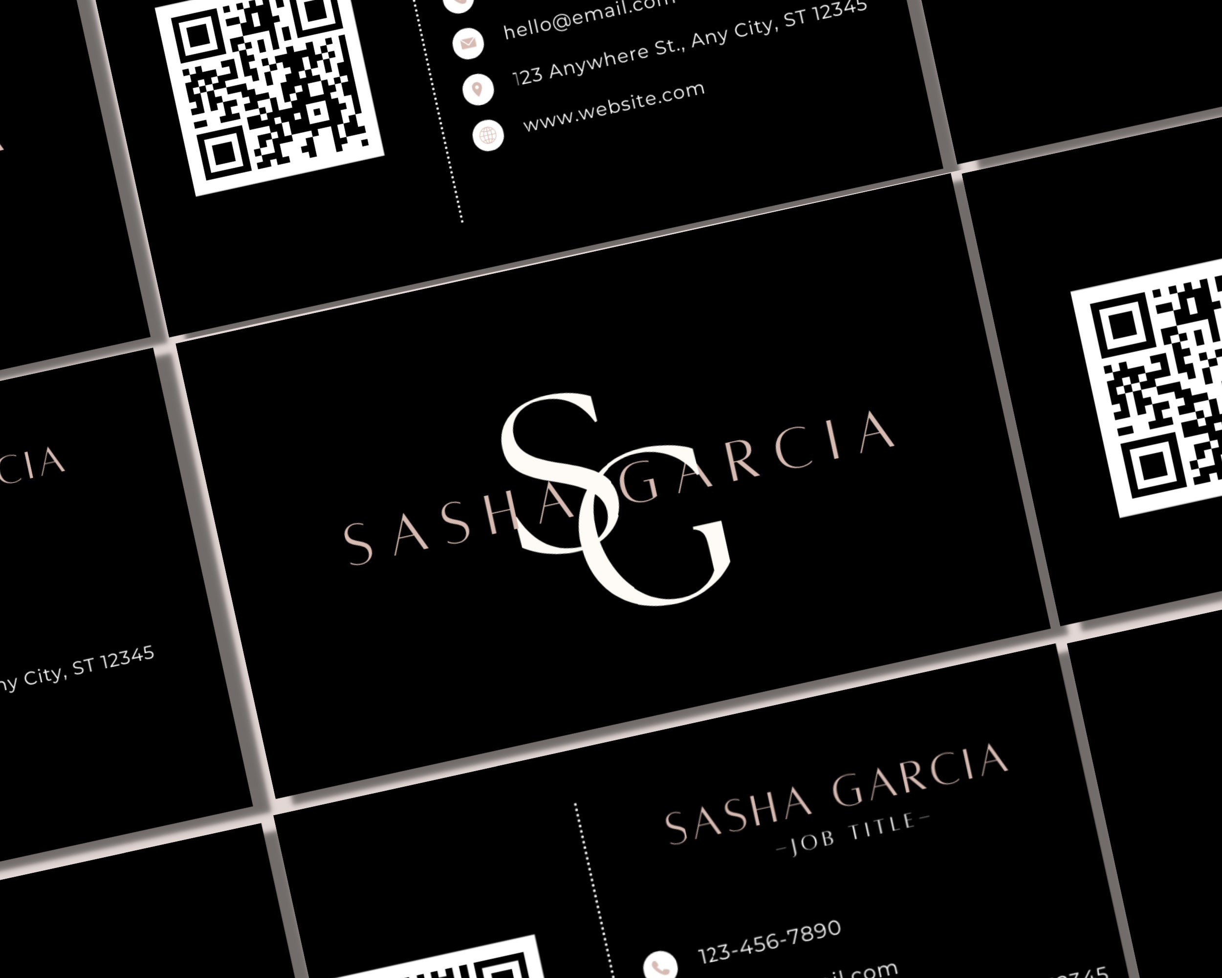 QR Business Card Black QR Code Minimal Business Card Template DIY Business Card Double Sided ...