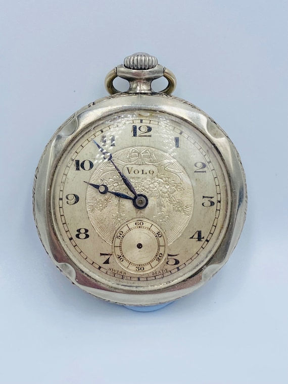 Antique Swiss Made VOLO Pocket Watch Nickel Steel Eng… - Gem
