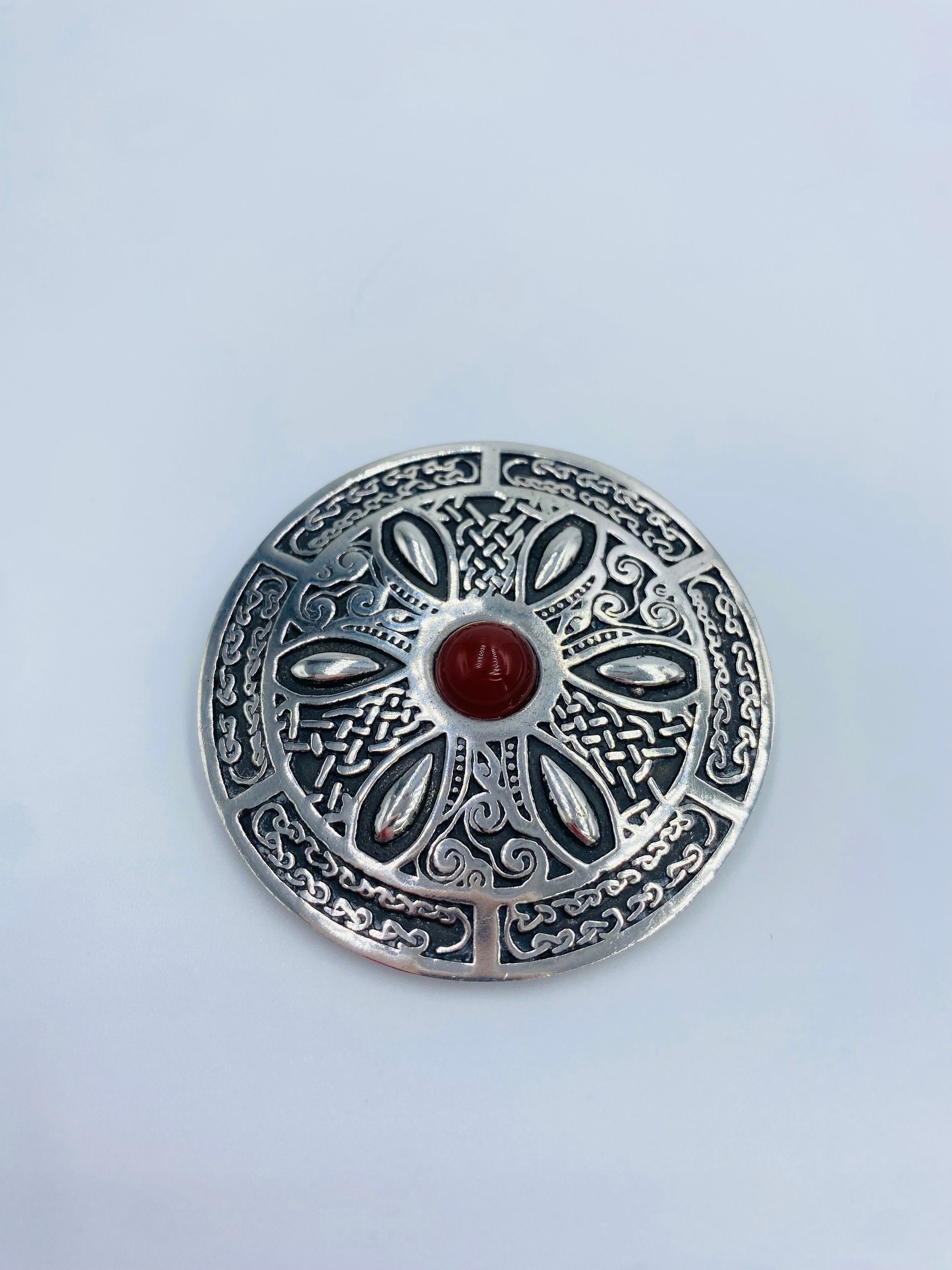 Large ST Justin Pewter Celtic Carnelian Set Brooch - Etsy UK
