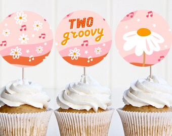 Retro Cupcake Toppers Groovy Cupcake Toppers Smiley Face - Etsy