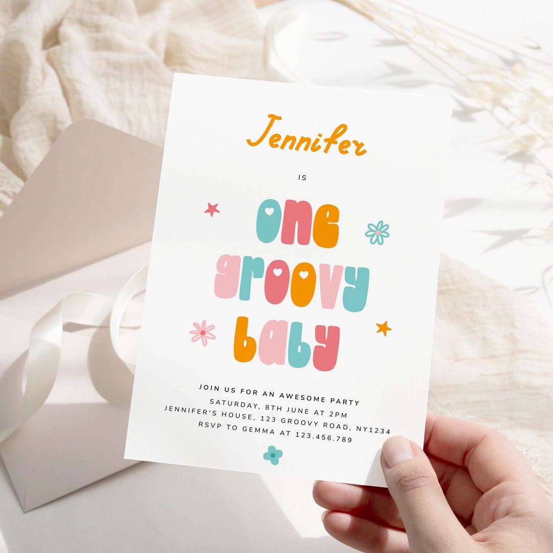 Editable One Groovy Baby Birthday Invitation Groovy One - Etsy