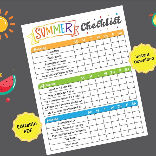 Summer Kids Checklist - Etsy