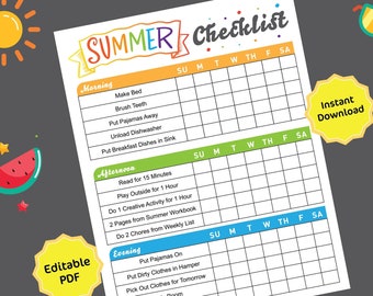 Printable SUMMER Daily Checklist for Kids | Chore Chart for Kids ...