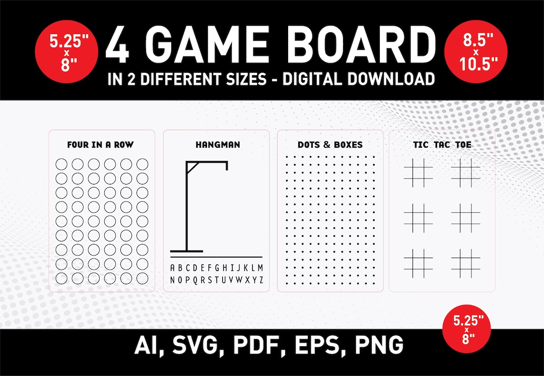 Game Board SVG Bundle: Tic Tac Toe, Hangman, Dots & Boxes (digital ...